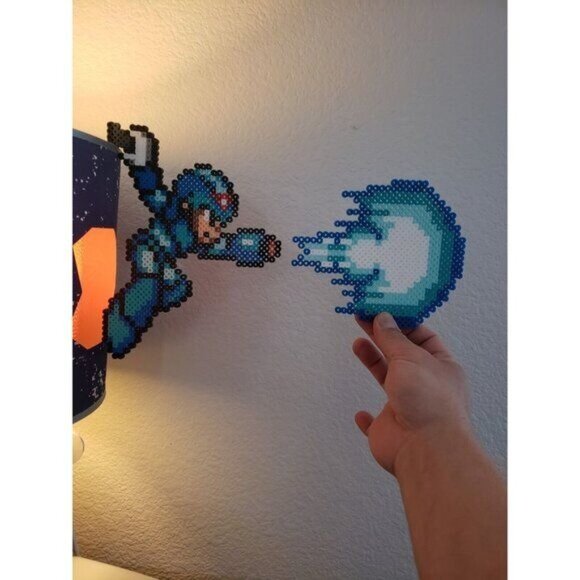 Handmade | Wall Decor | Mega Man X With Fire Ball Perler Bead Art Pixel ...